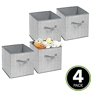 mDesign Soft Fabric Nursery/Playroom Closet Storage Organizer Bin Box with Front Handle for Cube Furniture Shelving Units - Holds Toys, Clothes, Diapers, Bibs - Lido Collection - 4 Pack - Gray