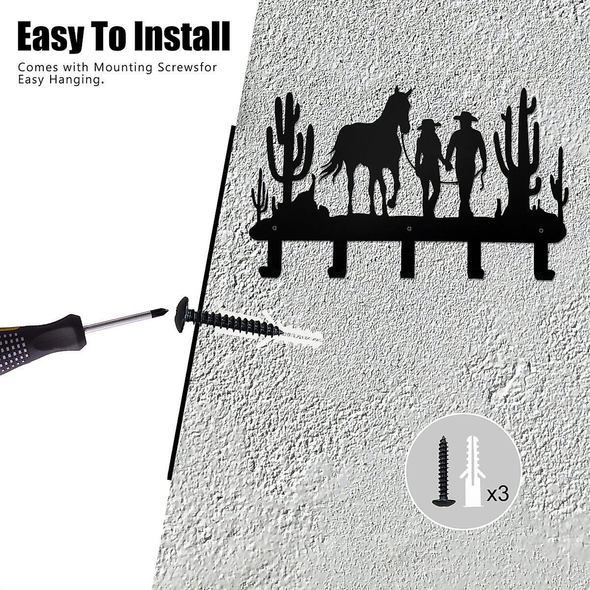 Ecqizer Cowboy Coat Hooks Wall Decor-Cowboy Hangers and Key Hooks Holder-Clothes Cowboy Hat Rack and Backpack Hanger-Cowboy Wall Art Decor for Storage, Living Room, Hallway, Bedroom…