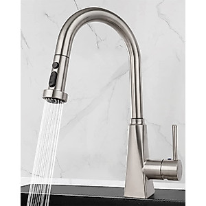 Hibbent Pull Down Kitchen Faucet Head Replacement, 3 Function Sink Faucet Sprayer Head Nozzle with 10 Adapters, Compatible with Moen, American Standard, Delta, Kohler Faucets, Brushed Nickel