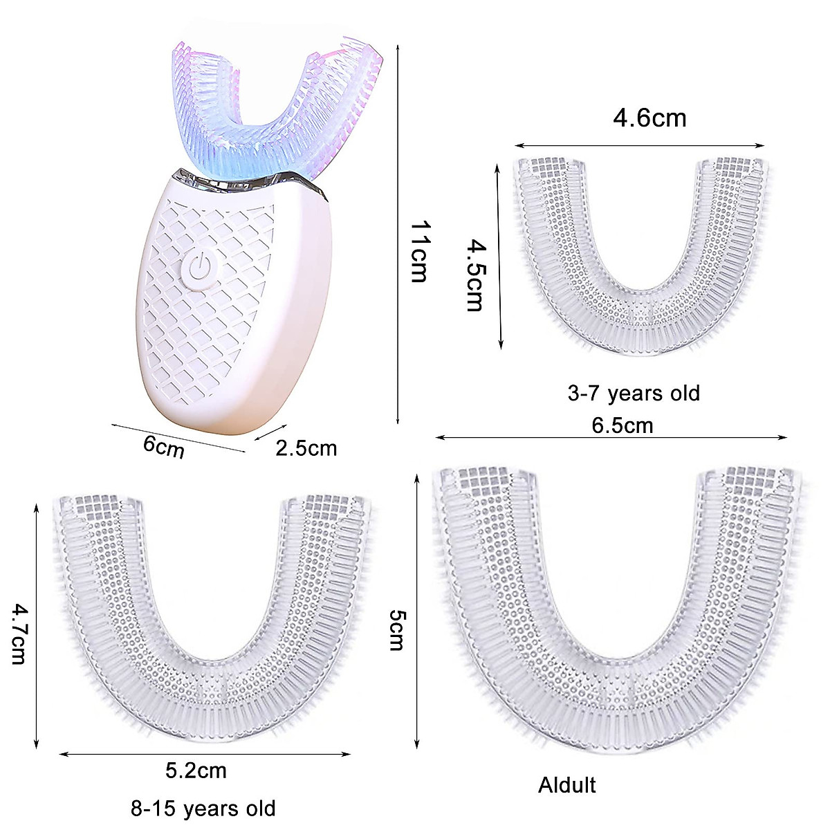 junzhan inter Electric Toothbrush U-Shaped Ultrasonic Silicone 360 Degrees Automatic Blue Light Toothbrush for Home Use U Type Toothbrush, 8-15 Year