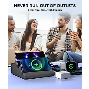 FORYOU Charger Station Wireless Charger Phone with QC/PD Ports, 8 in 1 Fast Charging Pad Wireless Phone Charger for iWatch/Airpods/Samsung/Android/iPhone 14 13 12 for Travel Essentials