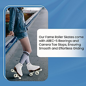 Sure-Grip White Fame Roller Skates for Women - Made of Nylon & Aluminum - 57mm Polyurethane Indoor Wheels for Skating - Super X Trucks Extended Support for Larger Sizes - Suitable for Beginners
