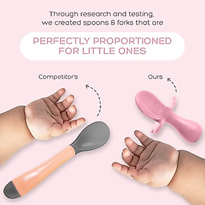 grabease Baby Essentials Must-Haves - Complete Feeding Set for Baby-Led Weaning and Portion Control - Suction Bottoms 4 Piece Set, BPA and Phthalates-Free, Blush