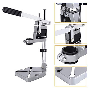 Drill Stand for Hand Drill, Universal Adjustable Drill Press Clamp, Heavy Duty Drill Press Holder Workbench Repair Tool Bench Clamp, Support Tool with Single Hole Aluminum Base