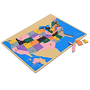 Montessori USA Map Puzzle for Kids with Labeled USA Control Map - Montessori Preschool Geography Toys & Gifts for Boys & Girls Ages 3-5-7 and Up - Wooden United States Puzzle Map for Kids