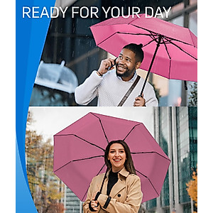 Rain-Mate Compact Travel Stick Umbrella - Pocket Portable Folding Windproof Mini Umbrella - Auto Open and Close Button and 9 Rib Reinforced Canopy