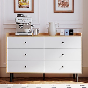 MAISONPEX Dresser for Bedroom with 6 Drawers and Metal Handle,Sturdy Frame Modern Bedroom Furniture, Chest of Drawers, White Dressers with Drawers for Closet Hallway, Living Room, Entryway
