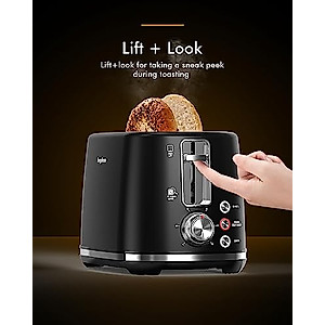 Longdeem 2-Slice Toaster, Extra Wide Slots, 6 Browning Options With Lift and Look, Auto Shut-Off & Frozen Function for Toasting Fruit Bread, Bagels & Waffles, Removable Crumb Tray, Matte Black