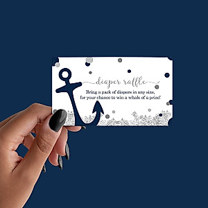 Paper Clever Party Nautical Diaper Raffle Tickets (25 Pack) Boys Baby Shower Games - Invitation Insert - Fill-In Cards for Prize Drawing Activity - Navy and Silver - 2x4 Size Set