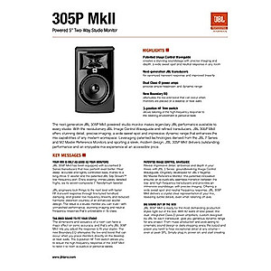 JBL Professional 305PMkII 5-Inch 2-Way Powered, Active Monitor Speaker for Near Field Music Production, Studio Monitor, Desktop Computer, Hi-Fi Audio. Sold Individually, Black