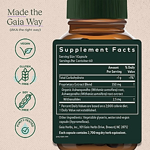 Gaia Herbs, Ashwagandha Root Vegan Liquid Phyto Capsules - Stress Relief, Immune Support Supplement, Balanced Energy Levels and Mood, 60-Count (Pack of 1)