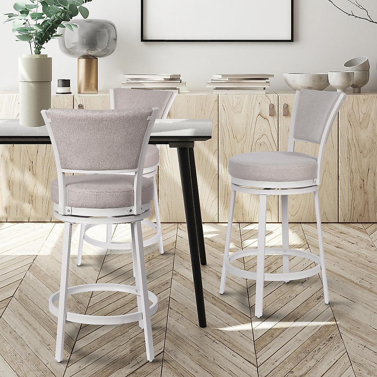 FLYZC Bar Stools, Swivel Bar Stools with Back, 25" Counter Height Bar Stools Set of 2, Round Swivel Counter Stools Bar Chair with Backrest, Stools for Kitchen Counter Island Bar