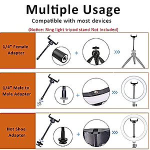 Ring Light Phone Holder, 2 Pack Flexible Ring Light Phone Holder Attachment with Hot Shoe and 1/4 Adapter, Cell Phone Holder Mount for Ring Light and Tripod Stand Replacement