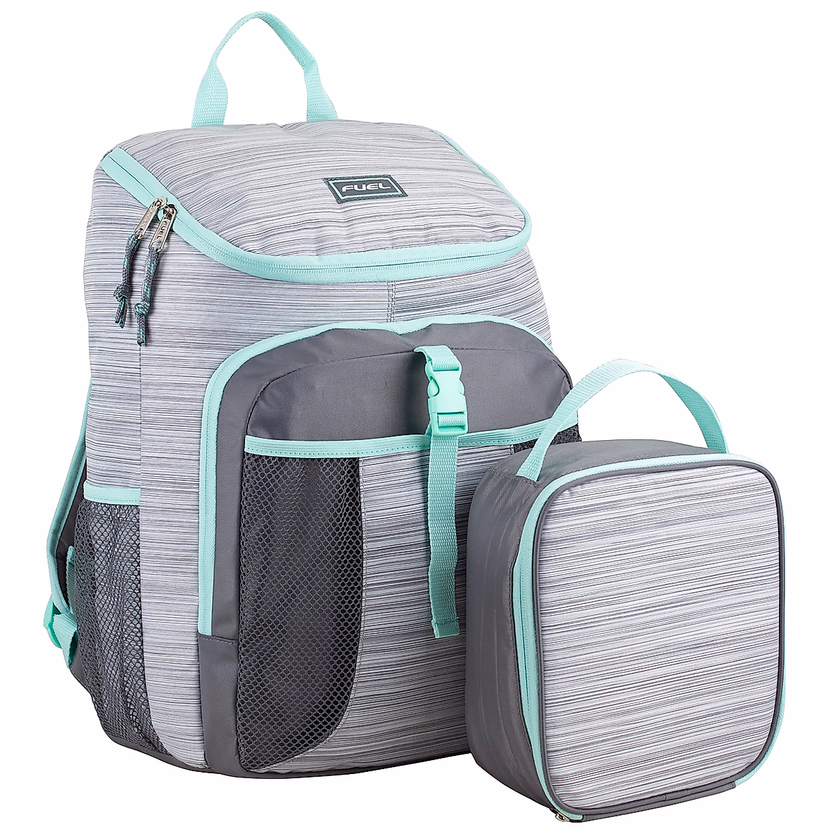 FUEL Top Loader Backpack with Lunch Box Combo – 18” Two Compartment Water Resistant Durable Adjustable Straps with Side Water Bottle Pockets 2 in 1 Set – Slate Grey