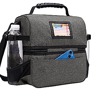 MIER Dual Compartment Lunch Bag Tote with Shoulder Strap for Men and Women Insulated Leakproof Cooler Bag, Grey