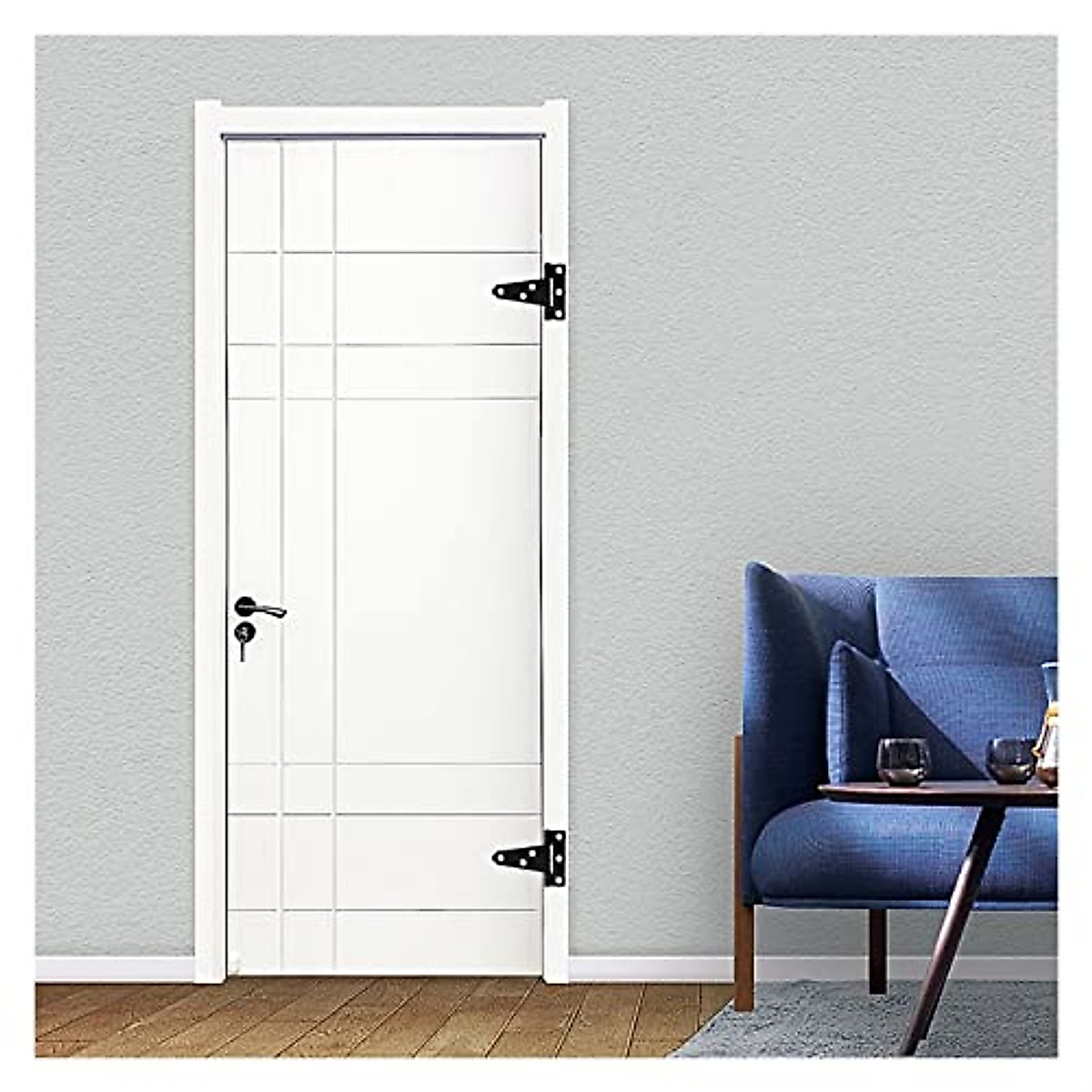 ANNURA Heavy Duty Hinge,Long Strap T Hinge, 2 Piece Hinges 2 Inch T Iron Lightweight Hinges, Wooden Fence Shed Barn Door Black Hinges