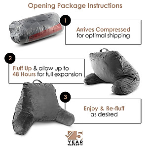 Nestl Reading Pillow Standard Bed Pillow, Back Pillow for Sitting in Bed Shredded Memory Foam Chair Pillow, Reading & Bed Rest Pillows Grey Back Pillow for Bed, Bed Chair Arm Pillow with Pockets