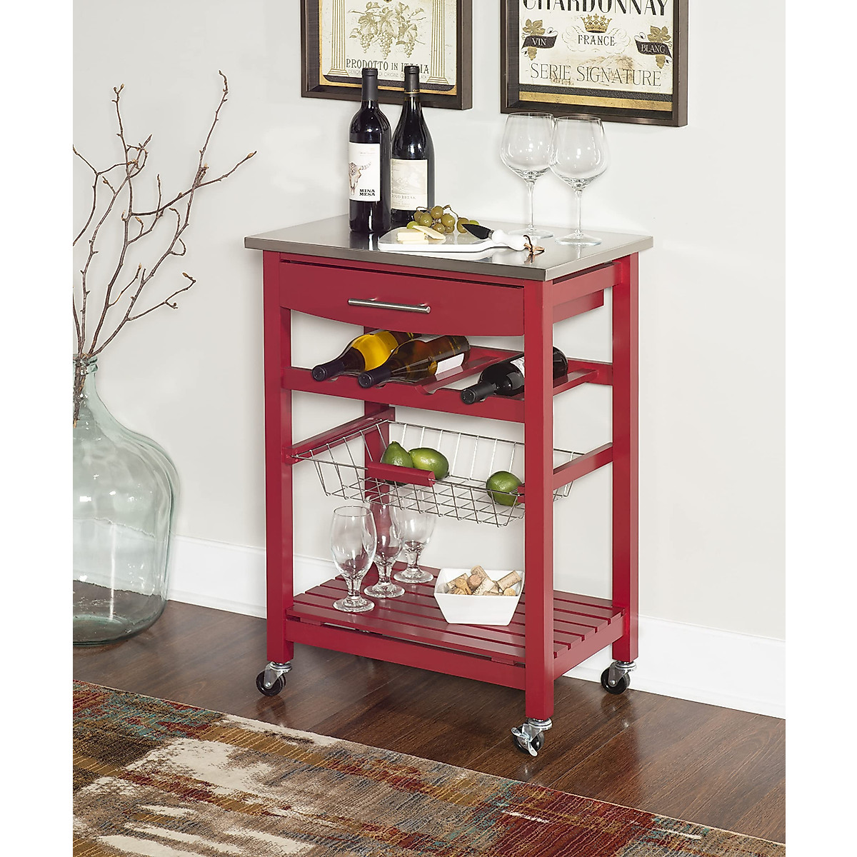 Linon Home Décor Kitchen Cart Red