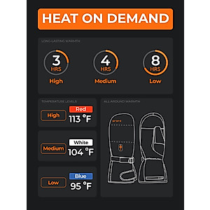 ORORO Heated Mittens for Women and Men, Rechargeable Heated Gloves for Skiing Hiking and Arthritic Hands (Black & Orange,M)