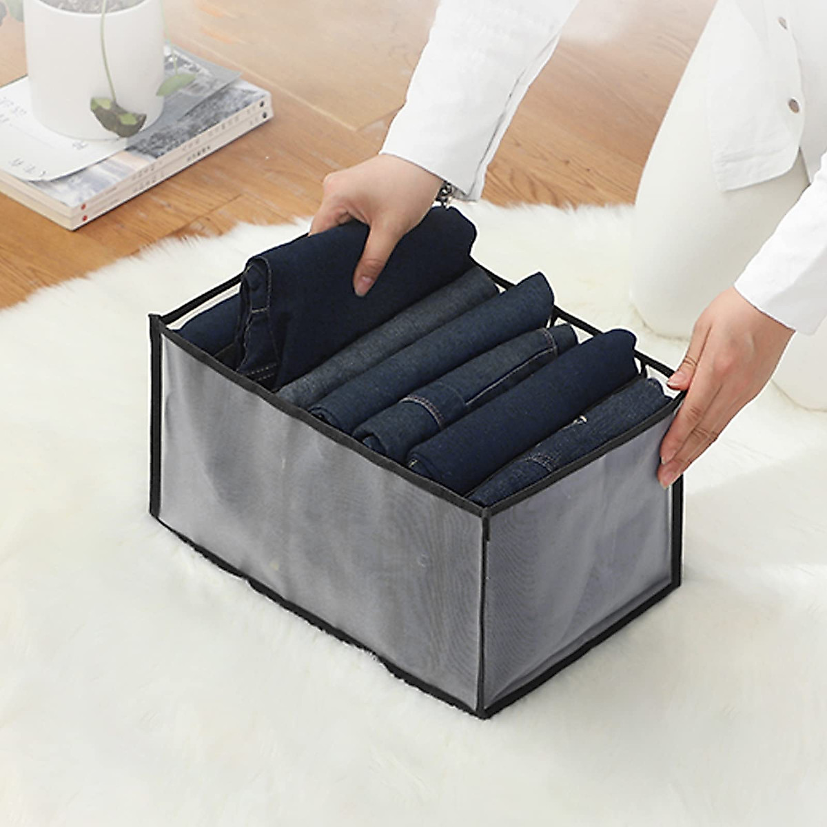 2 Pack 7 Grids Wardrobe Clothes Organizer Washable Foldable Visible Clothes Drawer Mesh Separation Organizer for Underwear, Jeans, Socks, T-shirts, Scarves, Leggings, Skirts