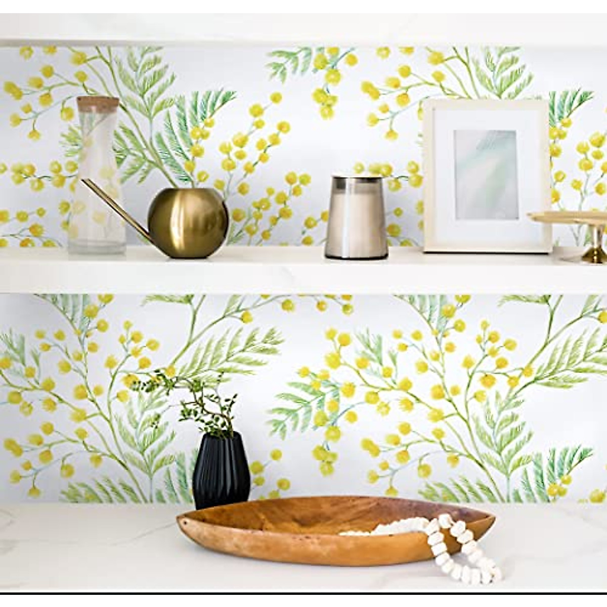 Floral Peel and Stick Wallpaper Leaf Wallpaper Green/Yellow Wallpaper Self-Adhesive Contact Paper Modern Green Leaf Wall Paper for Walls 15.5inch × 78.7 inch
