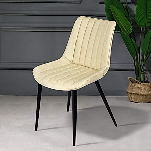 HOMHUM 4 PCS Faux Leather Dining Chairs, Mid Century Modern Leisure Upholstered Chair with Metal Legs for Kitchen Living Room Beige