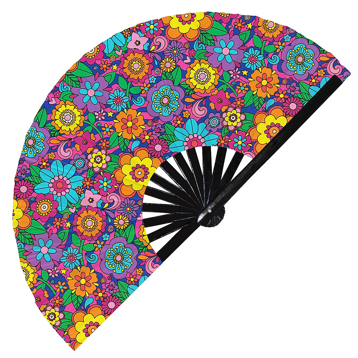 Hippie Hand Fan Foldable Bamboo Circuit Rave Hand Fans Groovy Retro Funky Hippy 70's Fan Outfit Party Gear Gifts Music Festival Rave Accessories (Style 8)