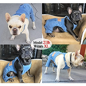 Dog Shirts Clothes Denim Overalls, Pet Jeans Onesies Apparel, Puppy Jean Jacket Sling Jumpsuit Costumes, Fashion Comfortable Blue Pants Clothing for Small Medium Dogs Cats Boy Girl (Blue, Large)