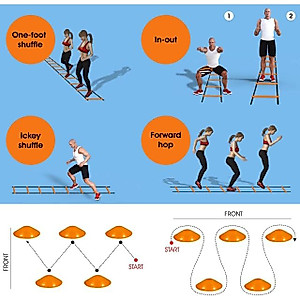 Yes4All Ultimate Combo Agility Ladder Training (Orange) Set – Speed Agility Ladder Orange 12 Adjustable Rungs, 12 Agility Cones & 4 Steel Stakes - Included Carry Bag