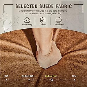 HOOOWOOO 81.51" L Shaped Couch Mid Century Modern Sectional Couch Brown Faux Leather Sofa with Right Chaise 3-Seater Rolled Arms Solid Wood Frame for Living Room Apartment