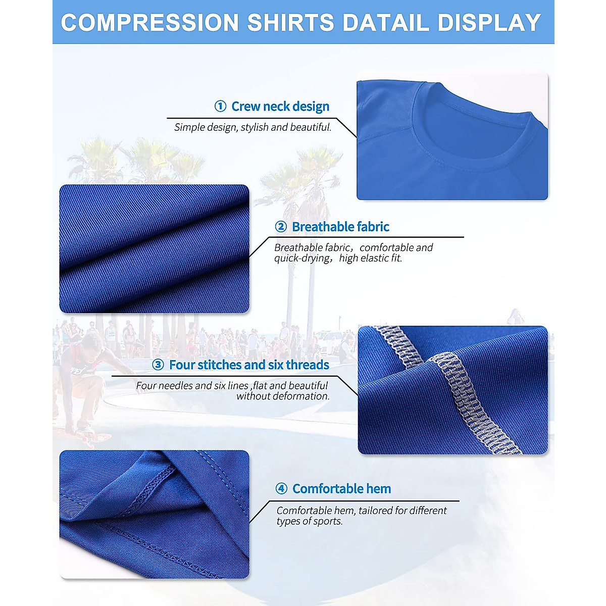 Blue Men's Compression Shirts Long Sleeve, Dry Fit Athletic Workout Gym Shirts Sports Base Layer Top Running T-Shirt