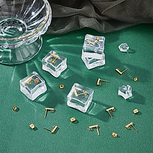 UNICRAFTALE 50pcs Rectangle Stud Earring Settings Stainless Steel Ear Stud with Loop and Ear Nuts 0.8mm Pin Earring Finding for DIY Jewelry Making