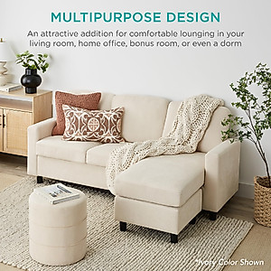 Best Choice Products Upholstered Sectional Sofa for Home, Apartment, Dorm, Bonus Room, Compact Spaces w/Chaise Lounge, 3-Seat, L-Shape Design, Reversible Ottoman Bench, 680lb Capacity - Light Gray