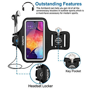 Galaxy A54, A14, A13, A12 Armband, BUMOVE Gym Running Workouts Sports Phone Arm Band for Samsung Galaxy A53 A32 A14 A13 A12 A03s with Card Holder (Black)