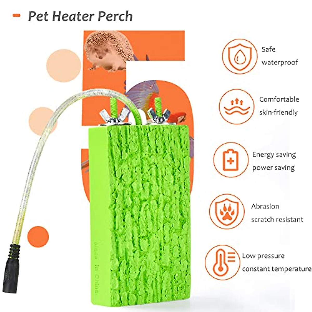 Petlex Bird Heater for Cage, Warm Parrot Perch Stand, Heated Bird Perch Snuggle Up Bird Warmer for Parakeets, Parrots, African Grey and Small Birds - 3.3 x 6 Inches