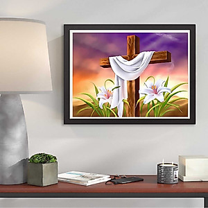 Kaliosy 5D DIY Diamond Art Painting by Number Kits Easter Lilies Crosses, Paint with Diamonds Arts Full Drill Mosaic Home Decor 30X40cm (X10760)