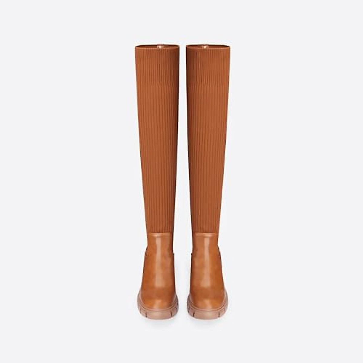NEWBELLA Womens Over Knee Boots Thigh High Stretch Knitted Socks Chunky Block Heel Boots (Brown, Adult, Women, 7, Numeric, US Footwear Size System, Medium)