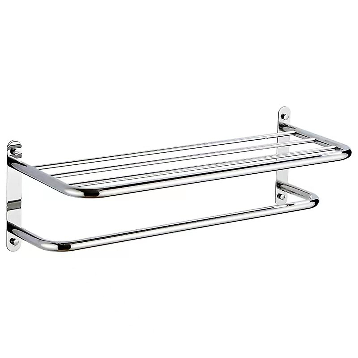 Gecious 25 in Bathroom Towel Rack with Shelf for Wall Polish Chrome Towel Bars and Double Towel Hooks Wall Mount Towel Holder Hotel Style