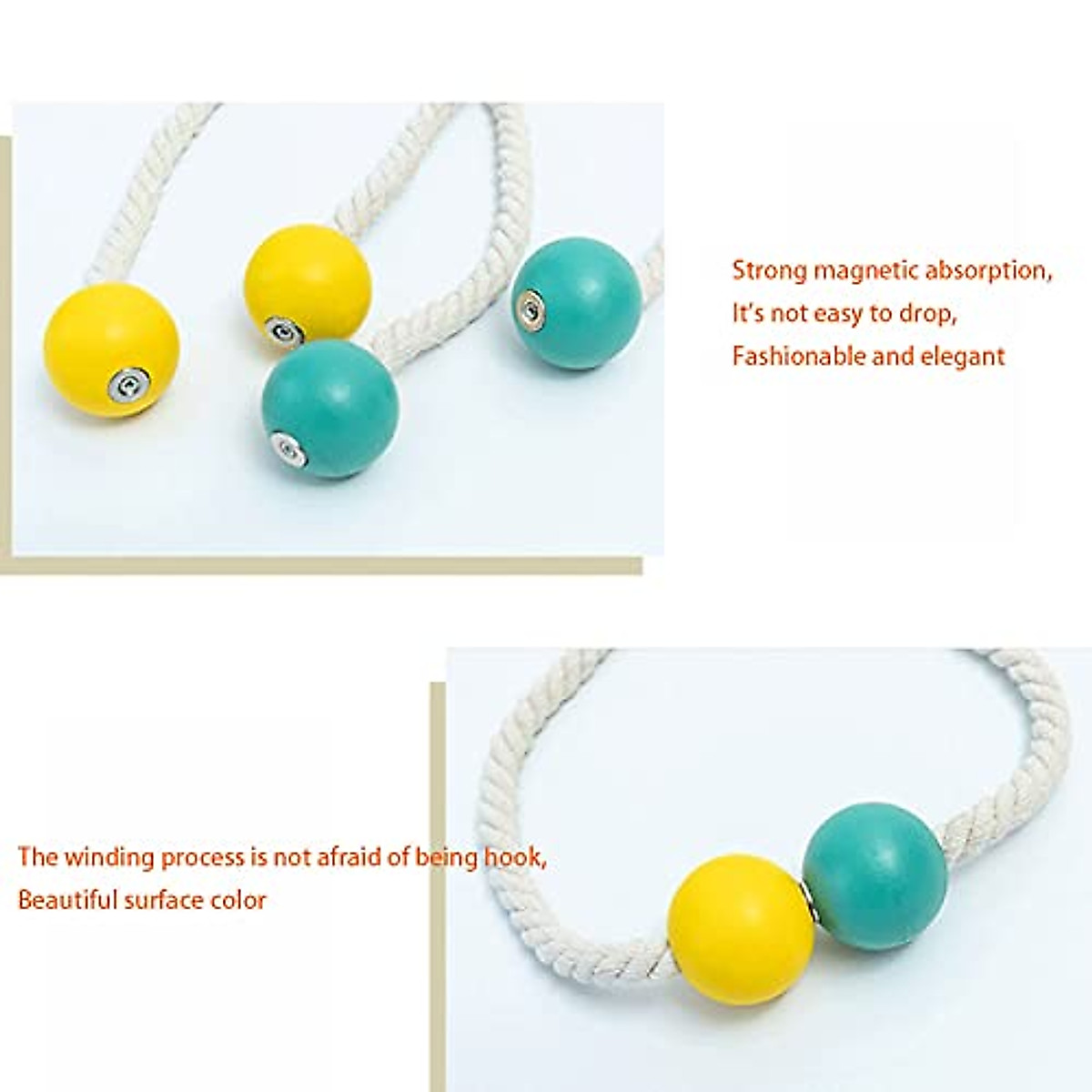 2 Pack,Curtain Rope Ties,Magnetic Curtain Tiebacks,Wooden Magnetic Curtain Tiebacks Pair, Magnetic Curtain Tie Backs for Home, Office, Window Accessories- Blue and Yellow||40cm