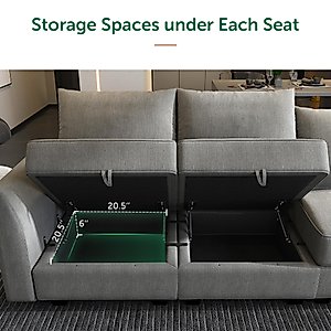 HONBAY Modular Sofa Couch with Storage Seats U Shaped Modular Sectional Sofa with Reversible Chiase Oversized Modular Sofa Sleeper Set with Ottomans, Grey