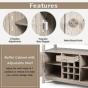 PETSITE Sideboard Buffet Cabinet with Storage, Wine Rack, Open Shelf, 2 Cabinets & Drawer, Wood Accent Coffee Bar Station Console Tables for Home Kitchen, Living Room, Entryway