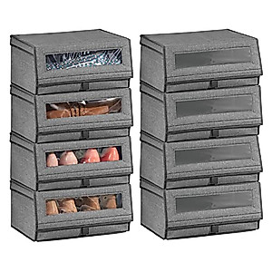 mDesign Large Fabric Closet Shoe Storage Box w/Clear Window - Shoe, Sandal, Sweater, Linen, Clothes Organizer - Boot Storage Solutions - Shoe Bin - Lido Collection, 8 Pack, Charcoal Gray