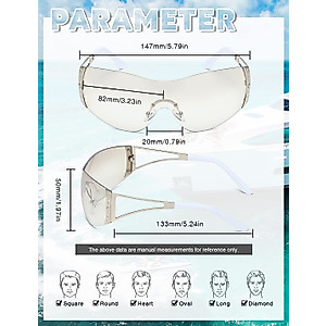 TIANYESY Y2K Sunglasses For Women Men Fashion Shield Rimless Wrap Around Sunglass Gradient Lens Trendy Oversize Sun Glasses (Silver+Pink)