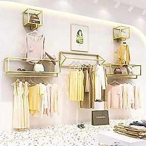 MDEPYCO Creative Triangle Display Garment Racks in Boutique Clothing Stores, Wall-Mounted Hanging Clothes Shelf in Home, Towel Racks for Bathroom Storage (Gold, 31.5" L)