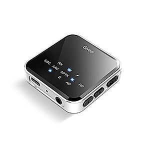 Giveet Bluetooth 5.2 Transmitter Receiver for TV to Wireless Headphones/Speakers, APTX Adaptive/HD/Low Latency Wireless 3.5mm AUX Audio Adapter for PC Airplane Car Boats Gym, 15hrs Playtime, Dual Link