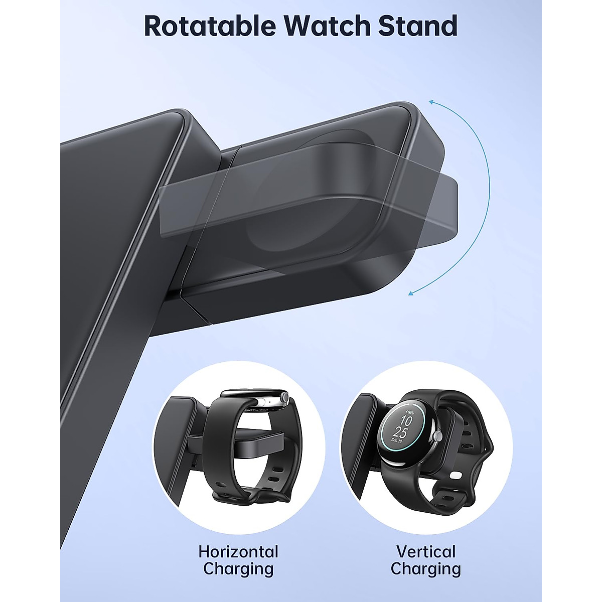 Houflody 3 in 1 Foldable Wireless Charging Station for Google Pixel Watch 1, Pixel Buds Pro and Google Phones Fold/8 Pro/8/7 Pro/7a/7/6 Pro/6/5/4/3/XL, Wireless Charger with QC 18W Adapter, Black