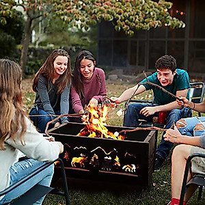 Fire Pit,Wood Fire Pits,Bonfire Pit,Fire Pits for Outside,28 Inch Rectangle Cast Iron Fire Pit for Patio,Backyard with Fire Poker and Metal Grate,Forest Cutout Pattern