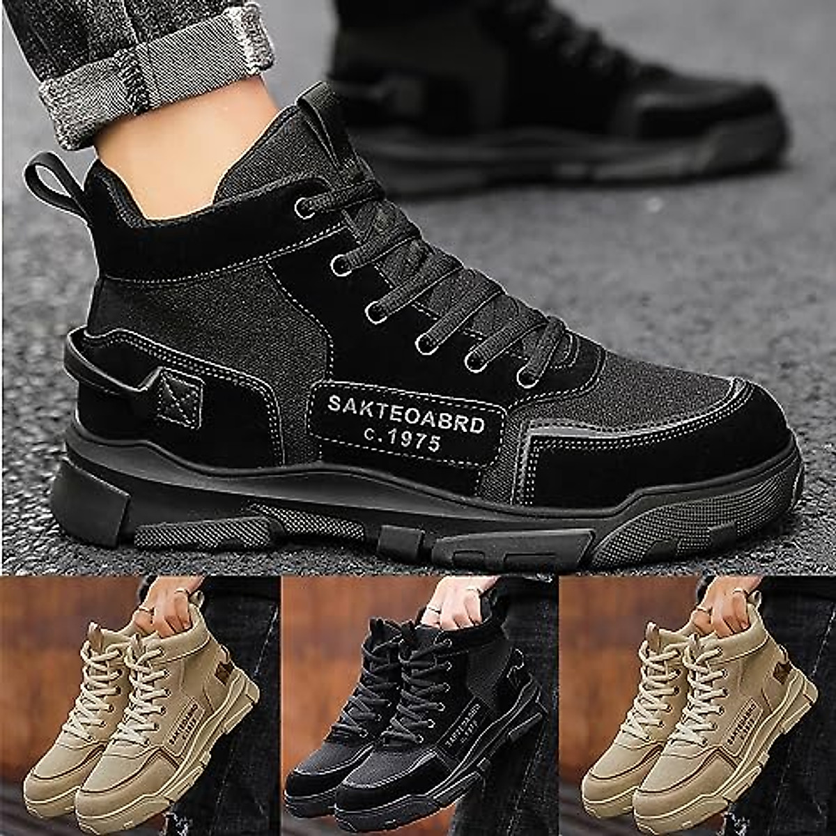 JUMESGU Deals of The Day Lightning Deals Men's Fashion High Tube Embroidery Retro Leather Boots Men's Wide-head Western Cowboy Boots Middle Tube Thick Boots Todays Deals