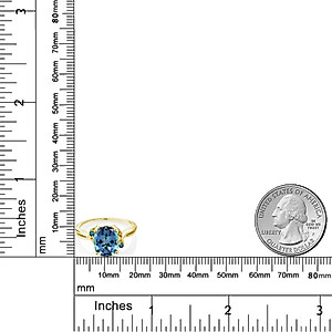 Gem Stone King 18K Yellow Gold Plated Silver Millennium Blue Mystic Topaz and Blue Diamond 3 Stone Ring For Women (3.03 Cttw, Oval 10X8MM, Gemstone Birthstone, Available In Size 5, 6, 7, 8, 9)