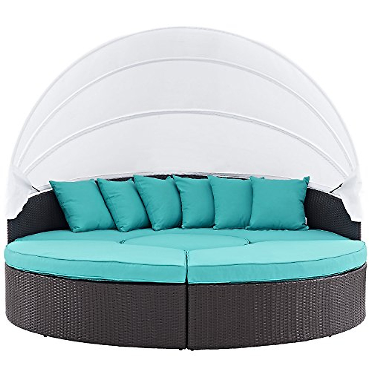 Modway Quest Wicker Rattan Outdoor Patio Canopy Sectional Daybed in Espresso Turquoise